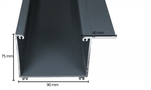 Kastenrinne / Regenrinne, Anthrazit, aus Aluminium, 90/75