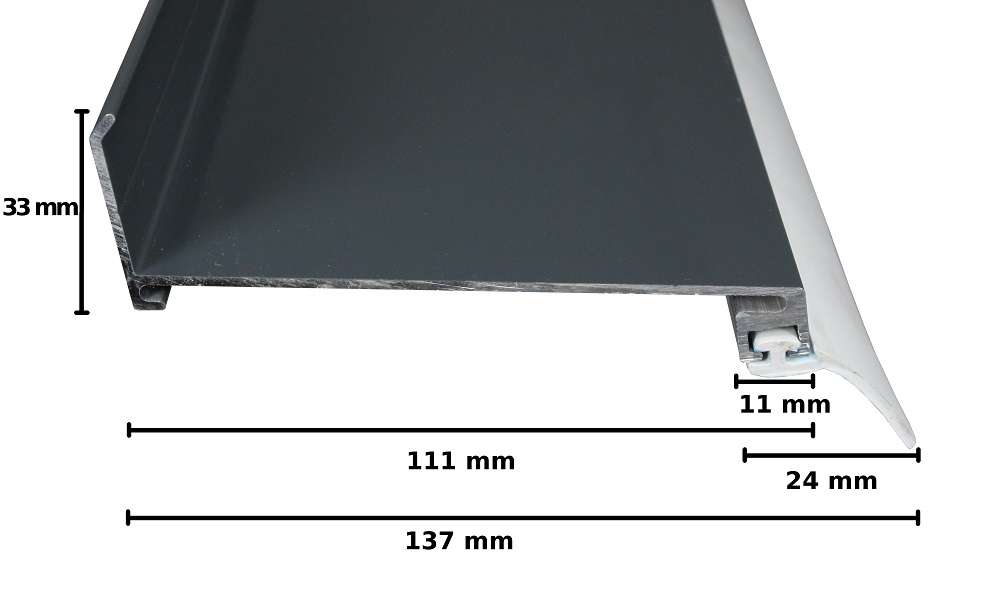Wandanschlußprofil Anthrazit, Alu, mit Dichtlippe, Breite ca. 115 mm