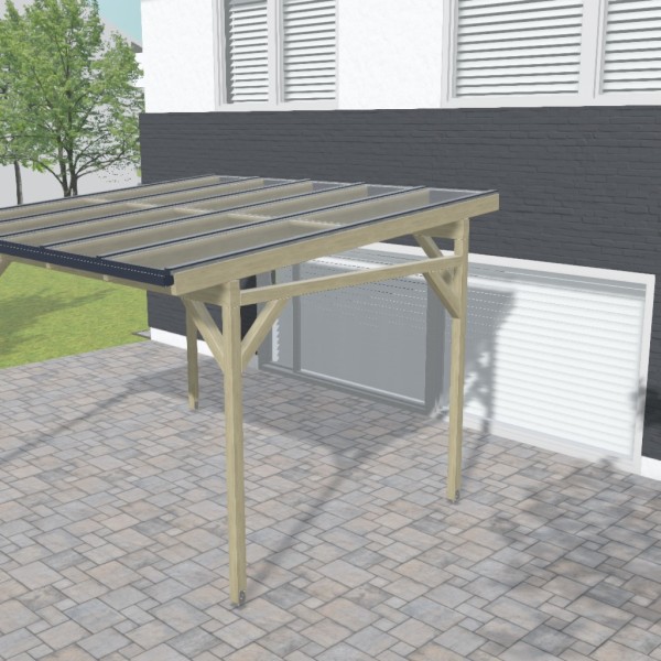 Kompletter Bausatz Terrassendach mit Unterkonstruktion ID 266g in den Maßen 4,500 m Breite x ...